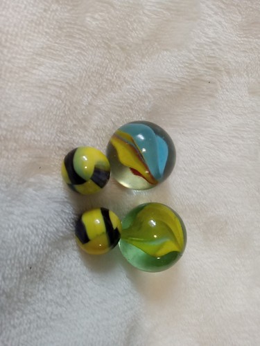 Vintage Marbles (4)2 *Large Cat Eyes & 2 Peltier Bumblebee. *nice ...