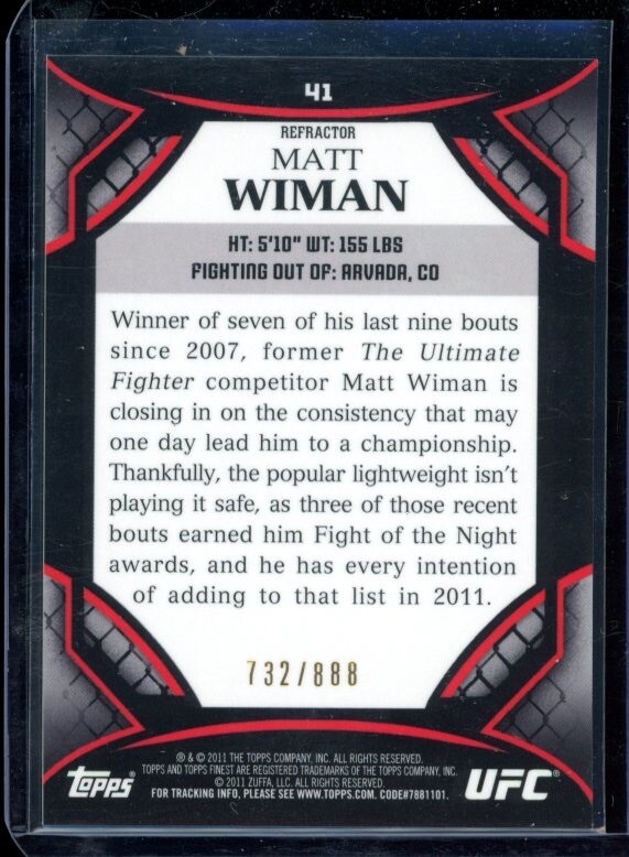 2011 Topps UFC Finest Refractor #732/888 Matt Wiman #41 | eBay