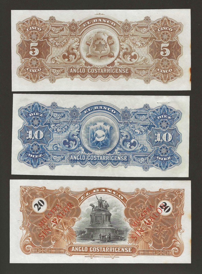 COSTA RICA 5 10 20 Colones 1903-1917, P-S122s S123s S124s Specimens UNC Red Ovpt | eBay