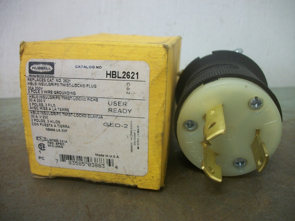 HUBBELL TWIST-LOCK PLUG HBL2621 30AMP 250VOLT 2P 3W GRND NIB | eBay