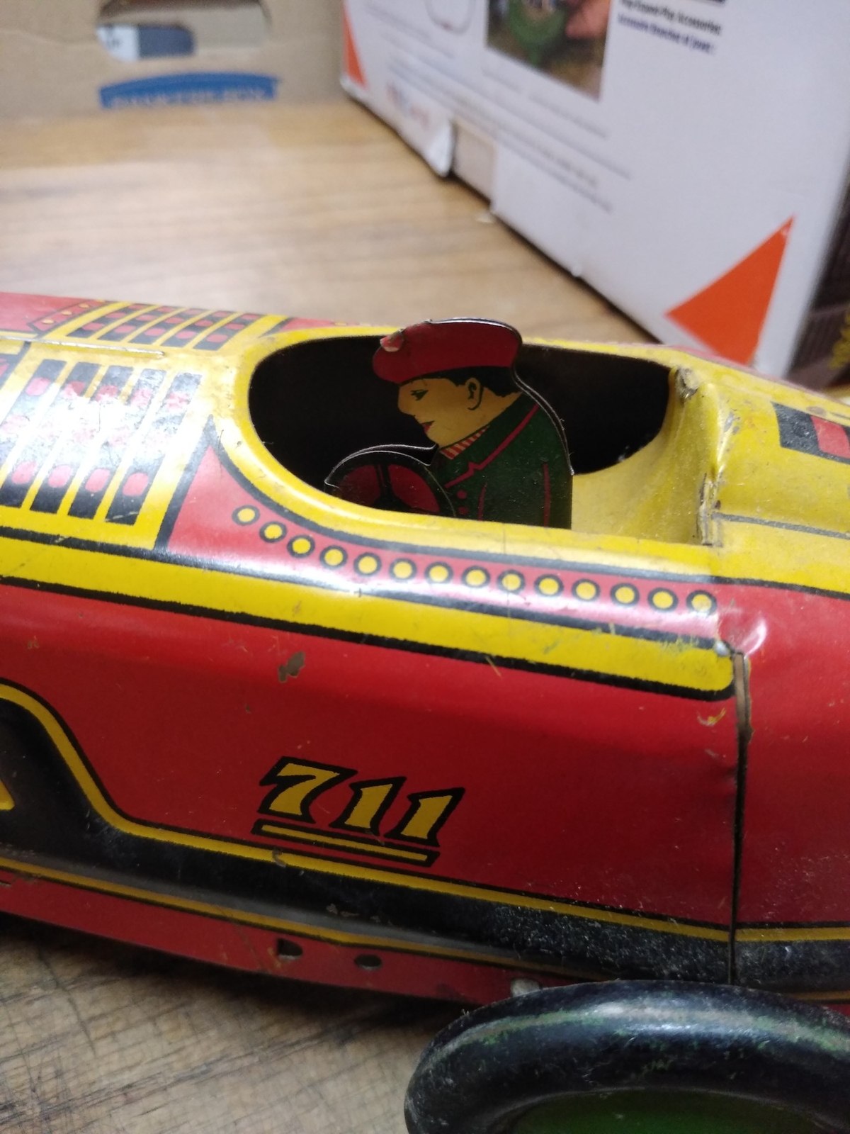 Vtg 1930's Marx Wind Up Tin Toy Boat Tail Racer Car #711 With Driver ...