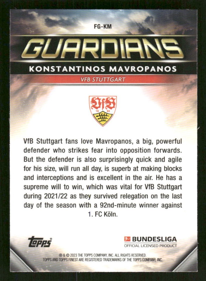 2022-23 Topps Finest Bundesliga Konstantinos Mavropanos Guardians #FG ...