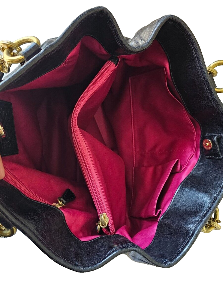 Coach Poppy Camelia Black Leather Push Lock Large Tote Bag F1169-17924 ...