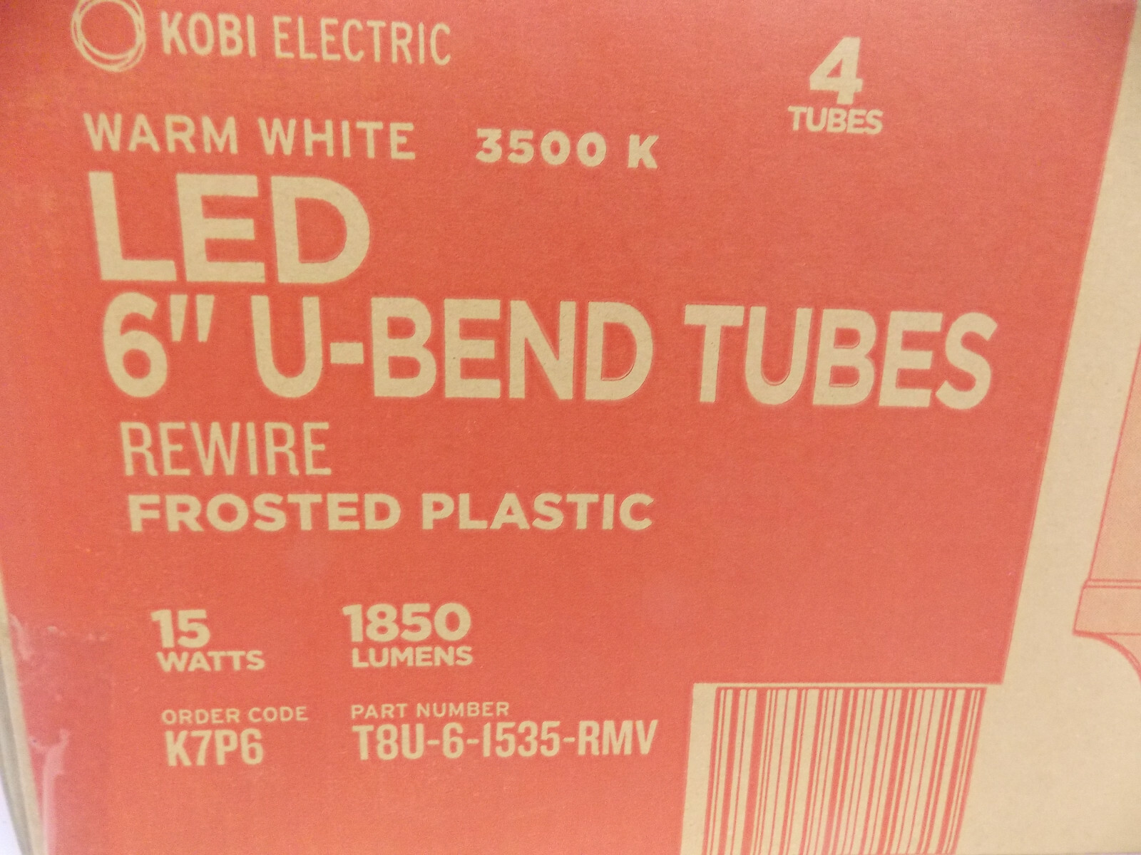 KOBI Electric K7P6 T8U-6-1535-RMV U Bend Rewire 6" 180 Deg - (Case of 4 ...