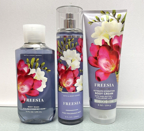 BATH & BODY WORKS FREESIA BODY CREAM,BODY CREAM & SHOWER GEL SET OF 3 ...