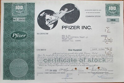 Pfizer, Inc. 1970 Stock Certificate, Drug Pharmaceutical Pharmacy | eBay