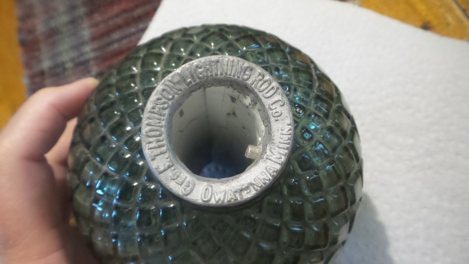 Antique LIGHTENING ROD GLASS BALL Quilted, Teal Green, Geo Thompson | eBay
