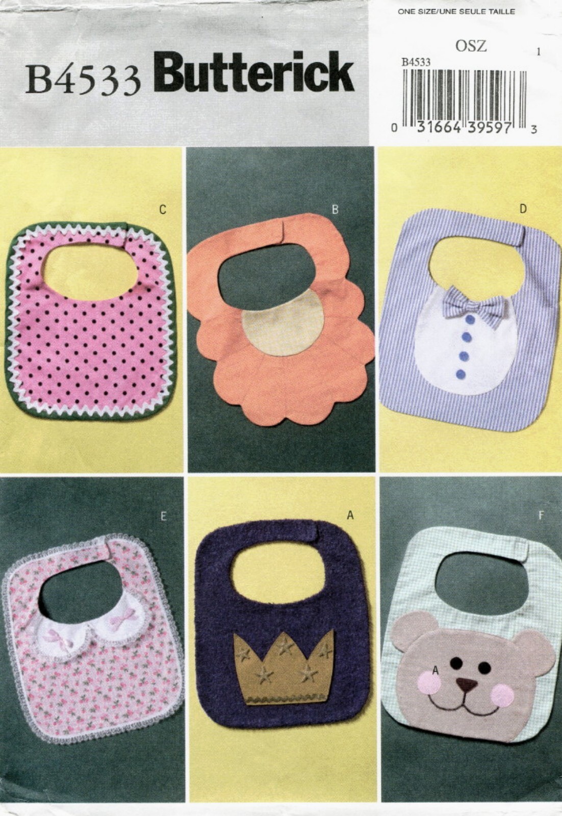 Butterick B4533 Bibs Infant Baby Sewing Pattern Uncut | eBay
