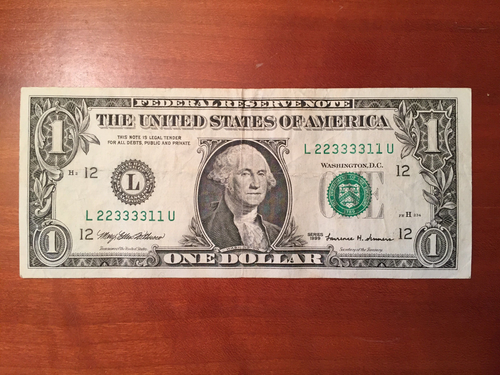 1999 Rare $1 Fancy Serial Angel Note Trinary Four Pair 3's 22-3333-11 X ...