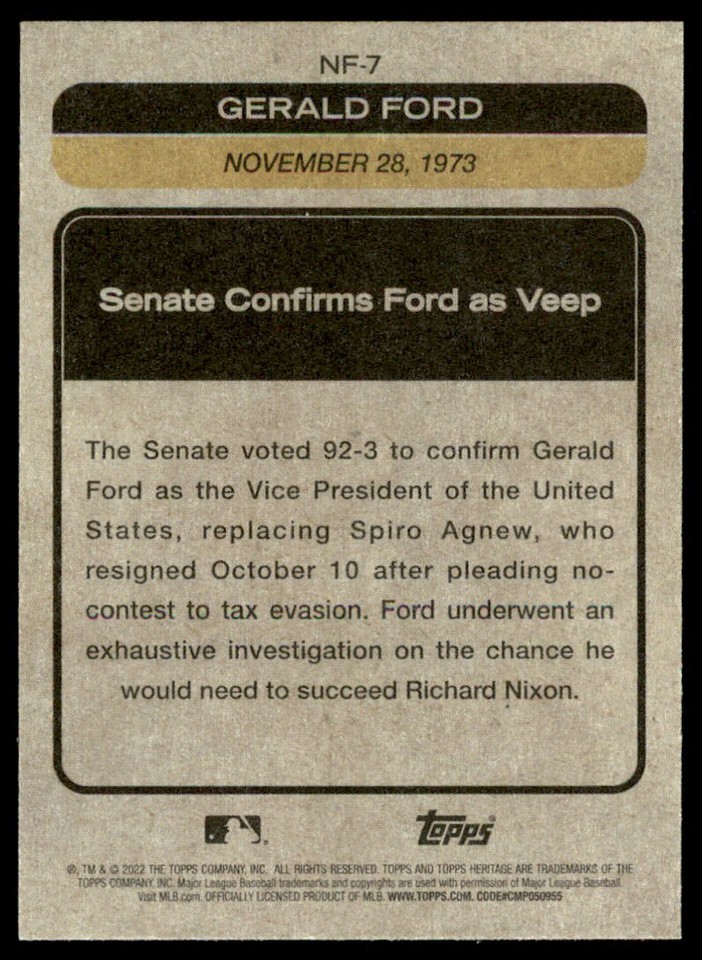 Gerald Ford 2022 Topps Heritage News Flashbacks 1973 Insert Card VP ...