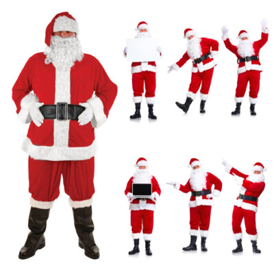 Xmas Santa Claus Adult Suit Mens Deluxe Father Christmas Fancy Dress ...