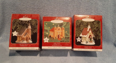 3 Hallmark CHURCH CANDLELIGHT SERVICES Ornaments: Stone, Colonial ...