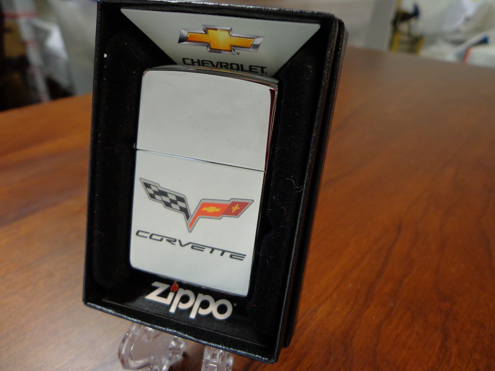 CHEVROLET CHEVY CORVETTE LOGO HIGH POLISH CHROME ZIPPO LIGHTER MINT IN ...