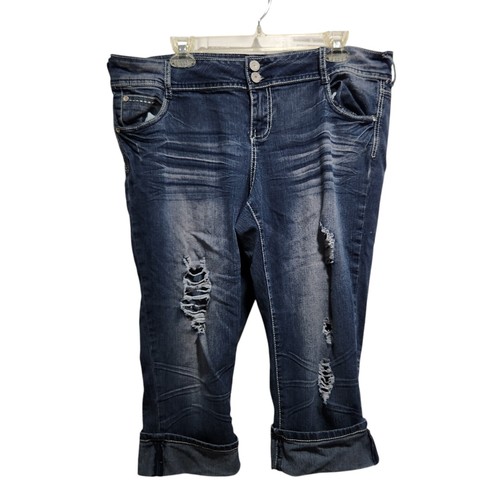 Almost Famous Denim Capris Womens SZ 14 Rocker Distressed Faded ...