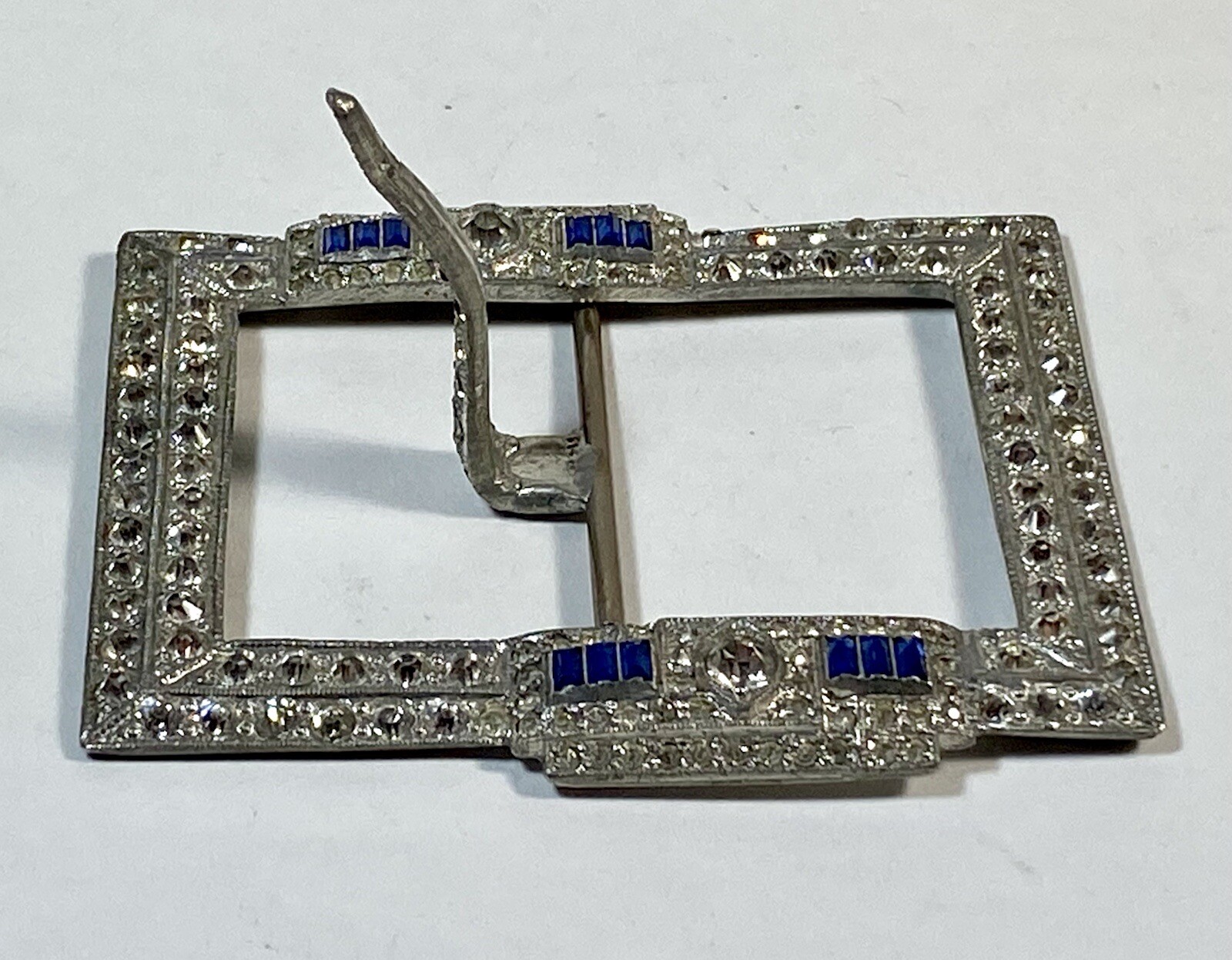 Vintage 1920's - 1930's ART DECO silver metal blue & white paste XL ...
