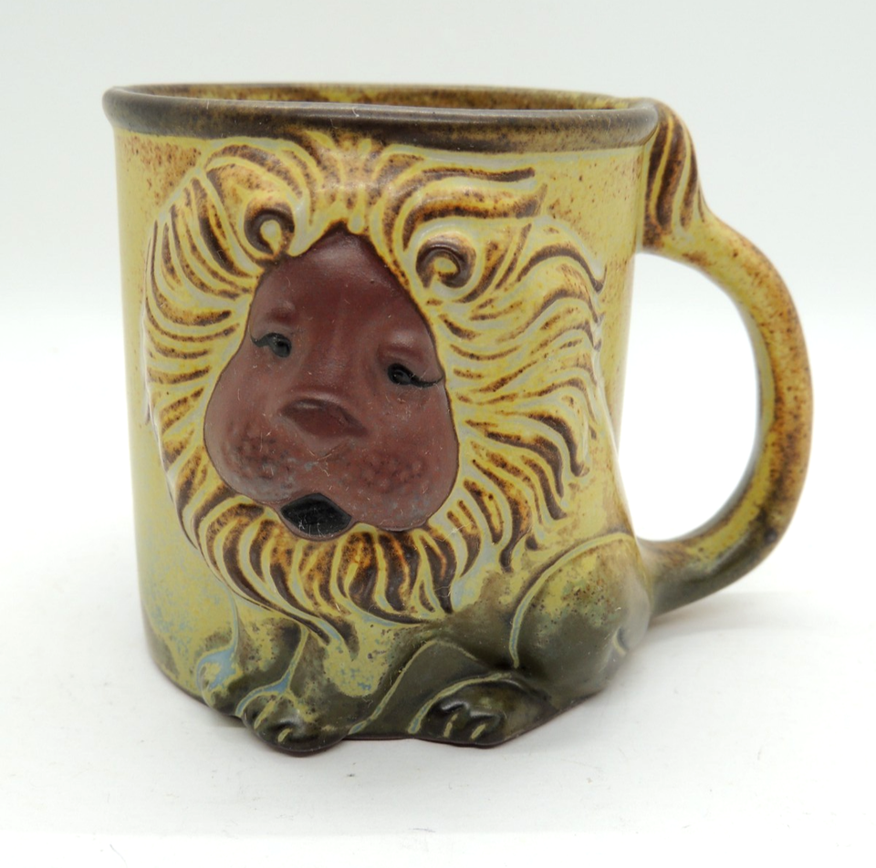 Vintage John Buck Pottery 3D Lion Cup Mug Variegated Earth Tones ...