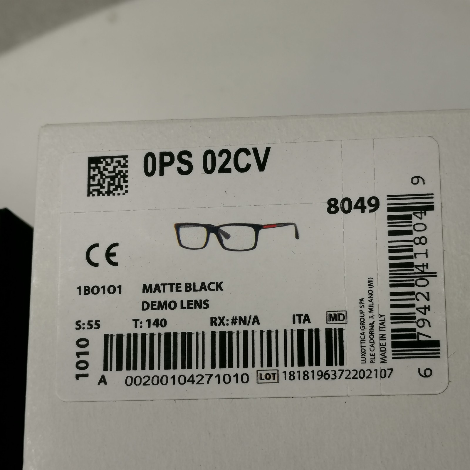 Prada Sunglasses Plack Rectangle Square Slim PS02CV VPS 02C 1BO-1O1 ...