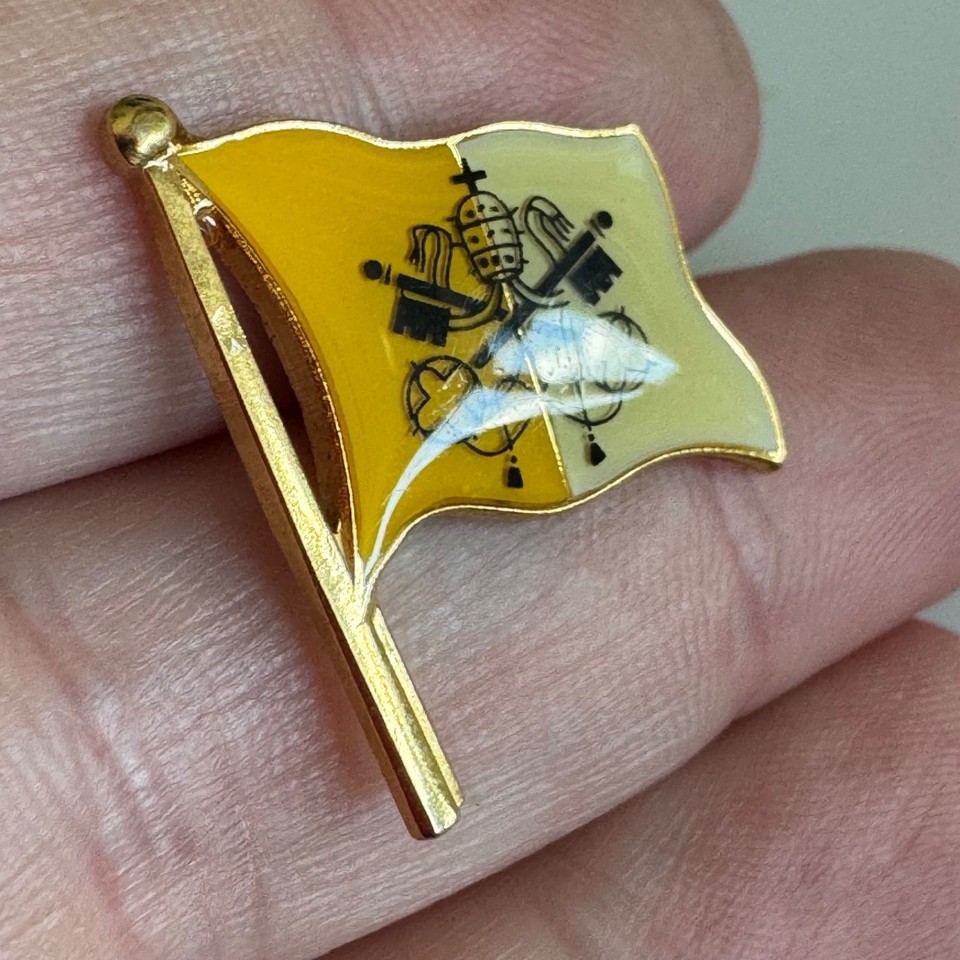 Vintage Vatican City Flag Enamel Lapel Pin Yellow White Keys Papal Arms ...