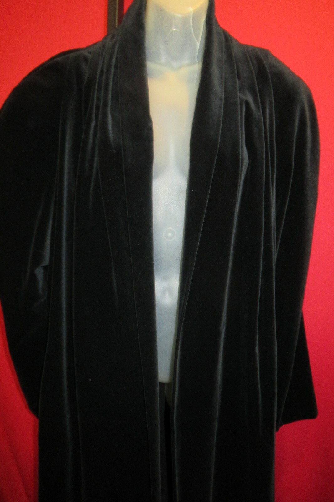 Vintage Black Velvet Edwardian Maxi Opera Swing Coat XL Plus size Satin ...
