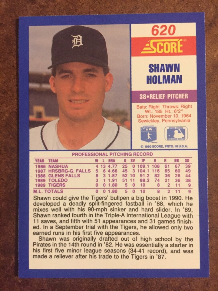 Shawn Holman 620 Score 1990 Rookie MLB Baseball Trading Card | eBay