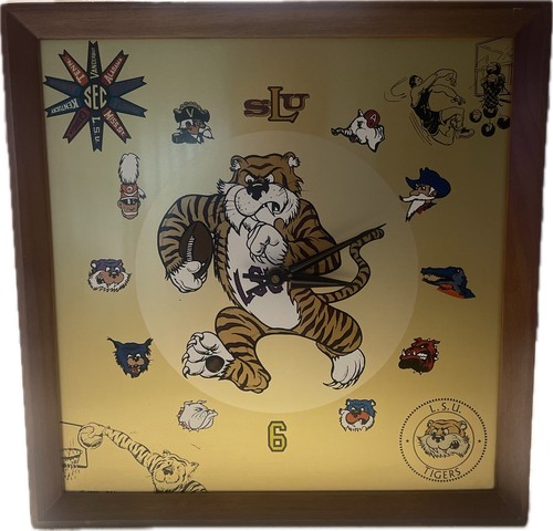 Vintage Rare 1970 Decor Accessories Inc. Wall Clock LSU Tigers-ticking ...