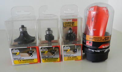 SKILL - 4 ROUTER BITS- 1/2" + 1/8" ROUNDERS, 1/4" COVE + 45 DEGREE ...