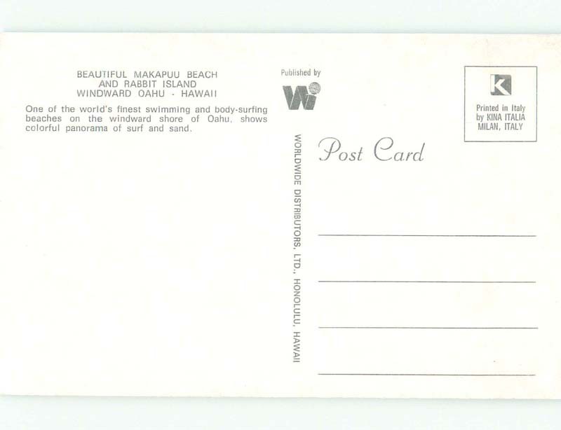 Unused Pre-1980 MAKAPUU BEACH Rabbit Island In Manana - Oahu Hawaii HI ...