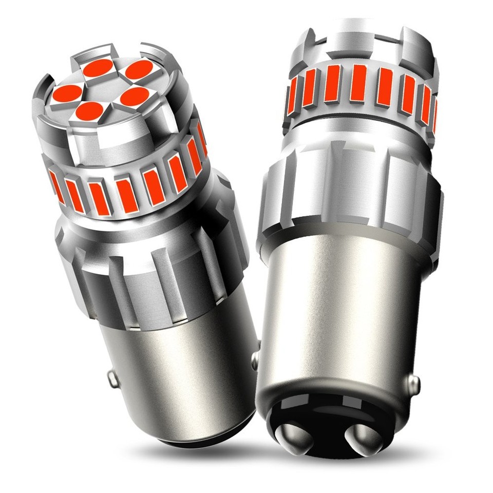Red 1157 LED Stop Tail Brake Light Bulbs Strobe Flash Error Free ...