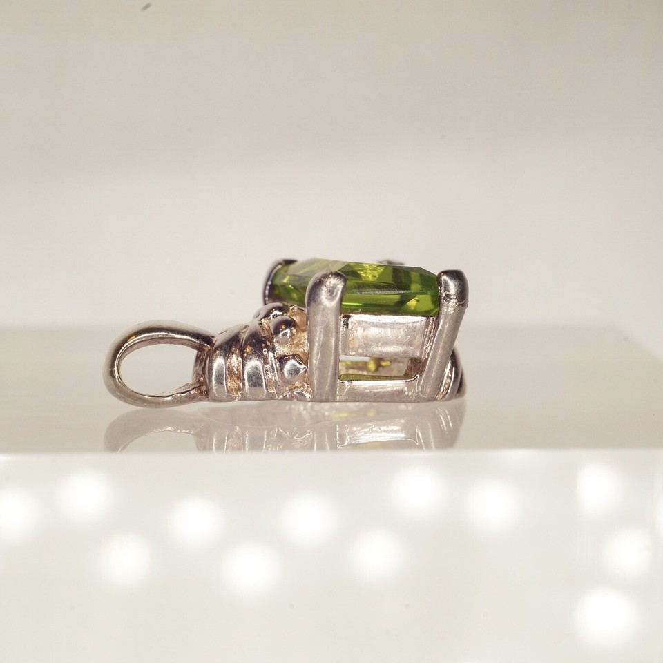 Sterling Silver Modernist Pendant With Green Glass Rectangle Stone | eBay