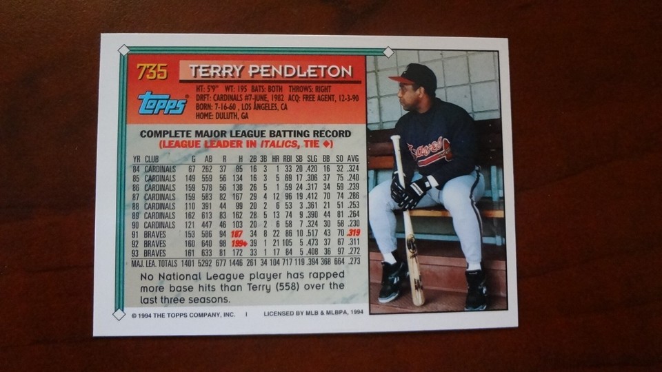1994 TOPPS # 735 TERRY PENDLETON BASEBALL CARD | eBay