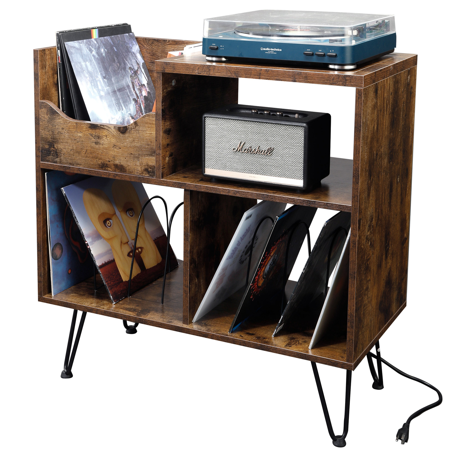 TC-HOMENY RGB LED Record Player Stand Cabinet Vinyl Turntable Stand ...