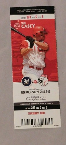 2015 Cincinnati Reds Ticket Stub Pick One - unused Season Ticket | eBay