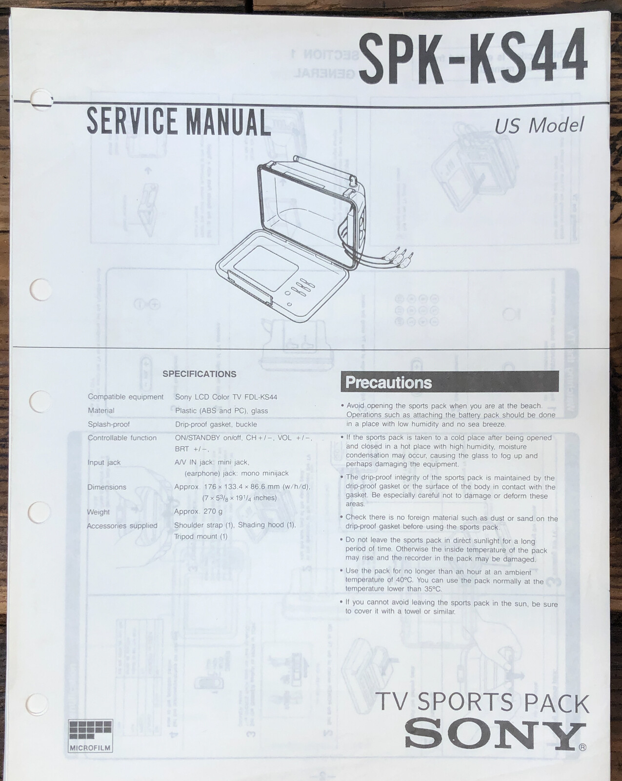 Sony SPK-KS44 TV Sports Pack Service Manual *Original* | eBay