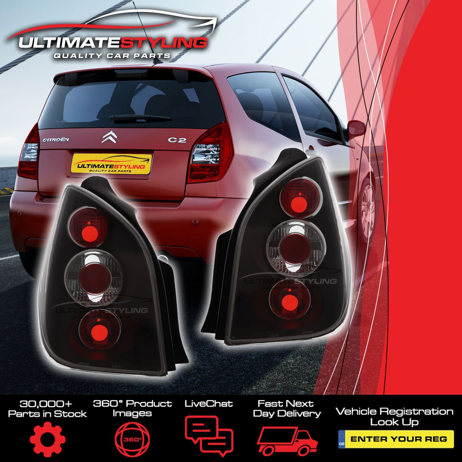 Citroen C2 Rear Lights Black Lexus Style Upgrade Custom Tail 2003-2010 ...