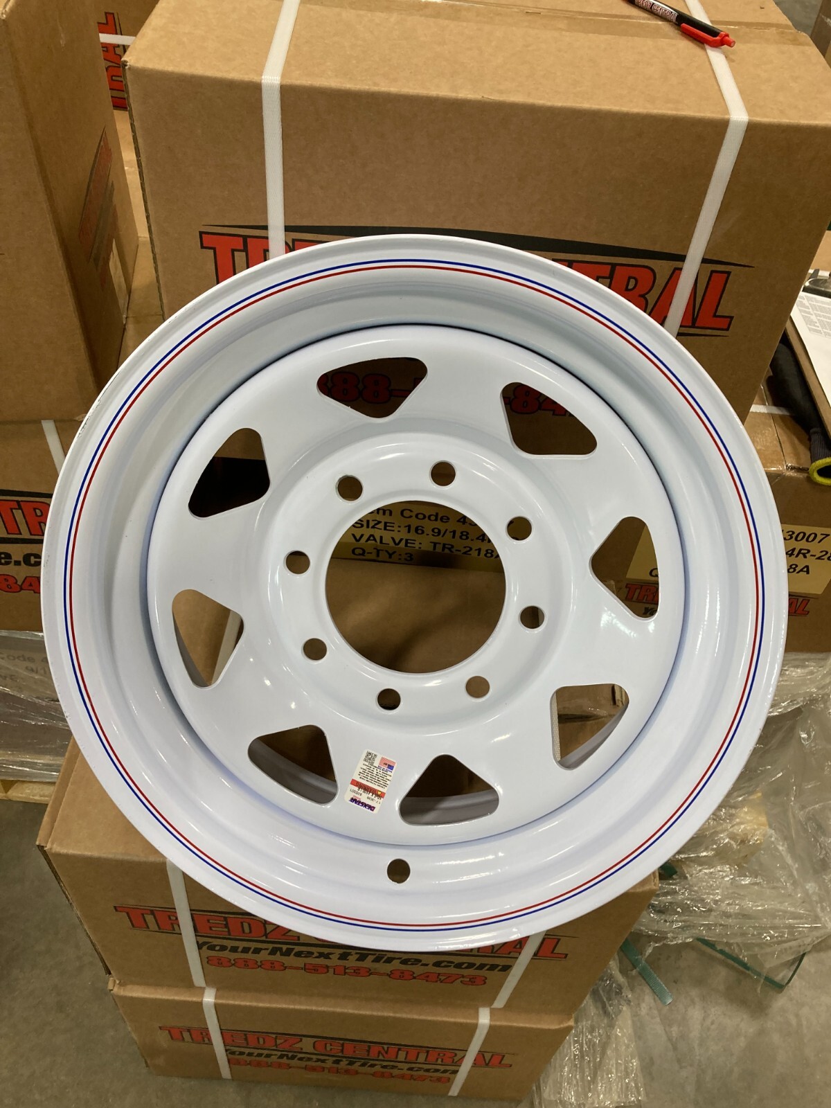 4 New 4100 lb 16" White Spoke Trailer Rim 16x6 8x6.5 8 Bolt Ships In ...
