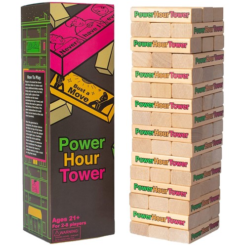 Power Hour Tower Party Game - Stacking Wooden Block for Adult Group Fun ...