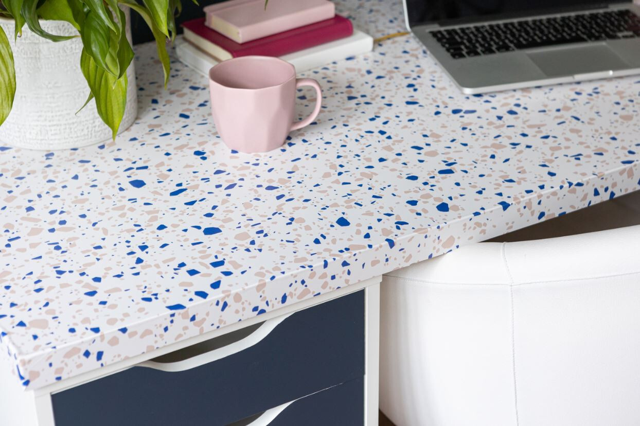 1M X 67CM TERRAZZO BLUE MARBLE GRANITE STICKY BACK PLASTIC SELF ...