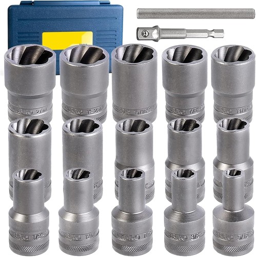 17 PCS Bolt Nut Extractor Set, 1/2-Inch Drive Lug Nut Remover Socket ...