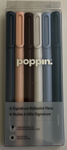 POPPIN 6 SIGNATURE BALLPOINT PENS-1 MM MEDIUM TIP-BLACK INK Set of 6 ...