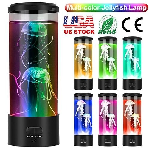 USB Electric Jellyfish Lava Lamp 8-color Changing Mood Night Light ...
