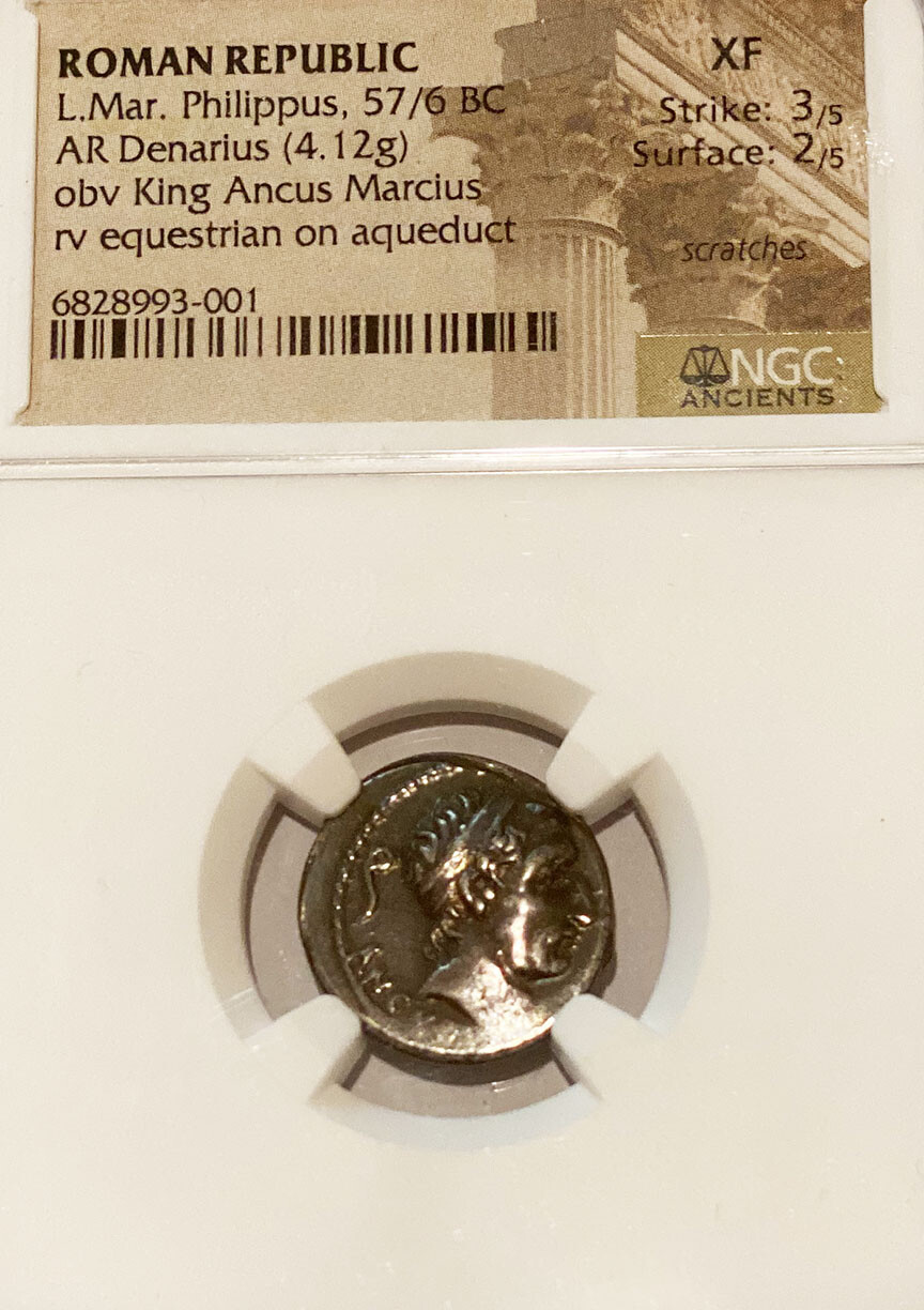 Roman Republic AR Denarius L. Marcus Philippus 57/6 BC NGC XF 3/2 RARE ...