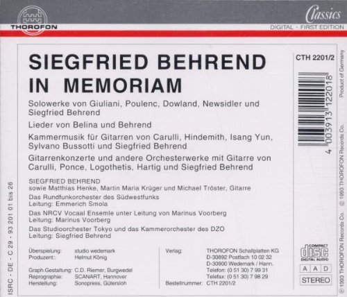 VARIOUS ARTISTS Siegfried Behrend in Memoriam (CD) (UK IMPORT ...