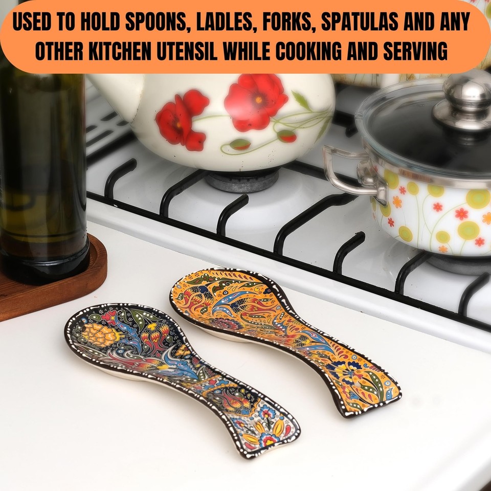 BCS Spoon Rest Set of 2 - Ceramic Spoon Holder for Stovetop & Kitchen ...