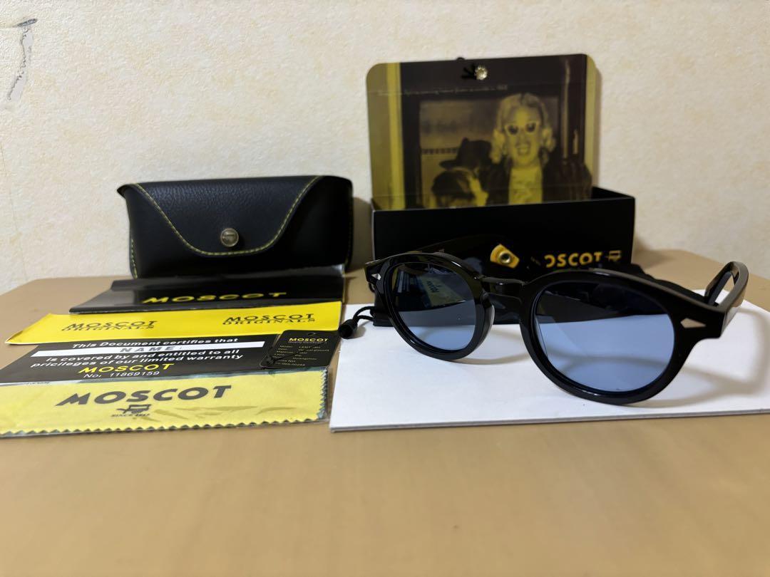 MOSCOT LEMTOSH 49 Frame Black Lens Blue Sunglasses W/Case MOSCOT LEMTOSH 49 Frame Black Lens Blue Sunglasses W/Case
