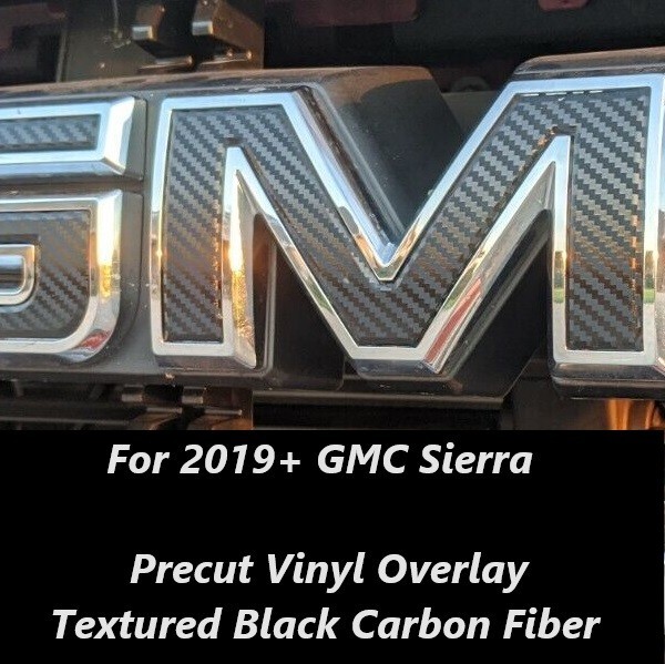 Precut Decals for 2019+ GMC Sierra Emblem CARBON BLACK Overlays Front ...