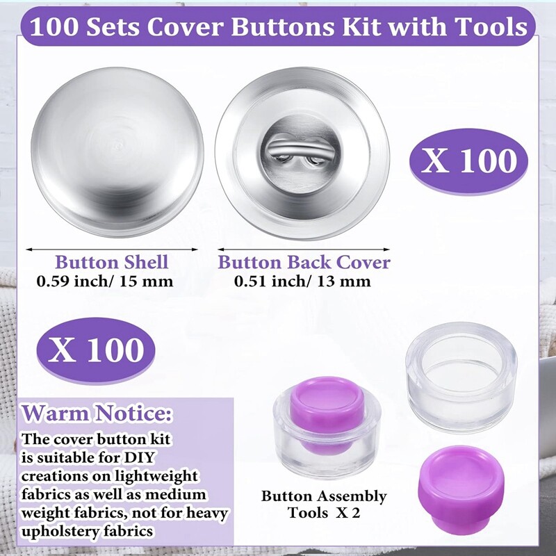 100 Sets Cover Buttons Kit with Tools Size Buttons to Cover Self ...