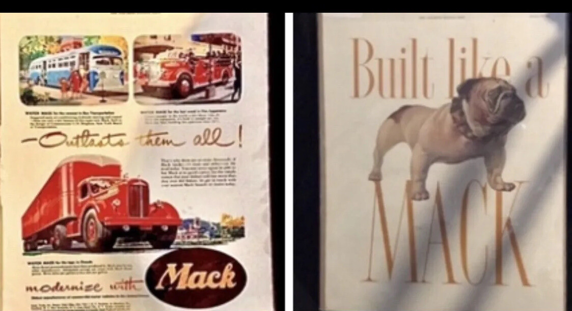 2 pages Mack truck vintage advertisements 1950 transportation & bulldog ...