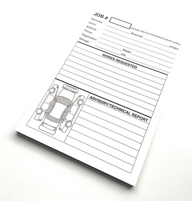 Garage Repair Cards MOT Workshop Job Time Sheet Pad Works Card Two ...