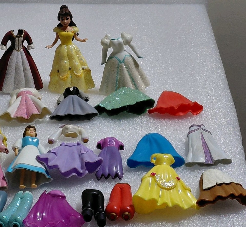 Disney Princess Magic Clip Pollypocket Dolls Ariel Aurora Belle 38pc ...
