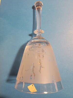 1978 Fostoria frosted glass crystal bell with hockey and ice skater ...